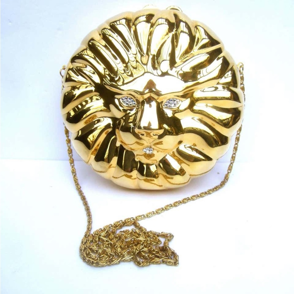 Rare Vtg 1980s Gold Lion Head Crossbody Purse Made In… - Gem